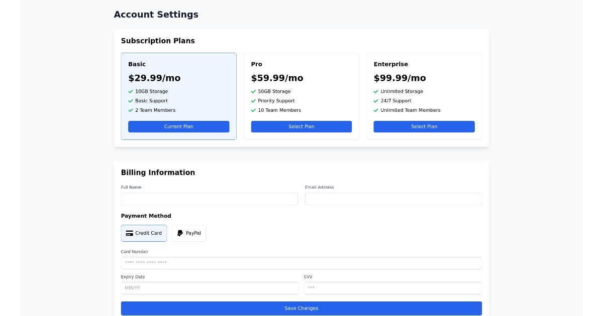 Account Settings - Free React, Tailwind Component