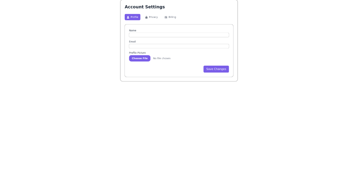 React Tailwind Account Settings with Tabs | Profile, Privacy & Billing