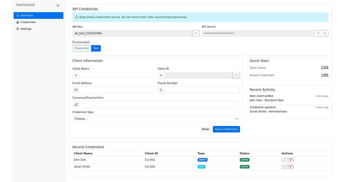 Client Credentials Manager - Free Html, Bootstrap Component