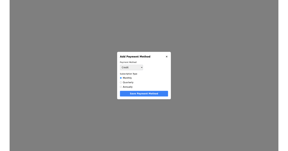 Add Payment Method Modal - Free React, Tailwind Component