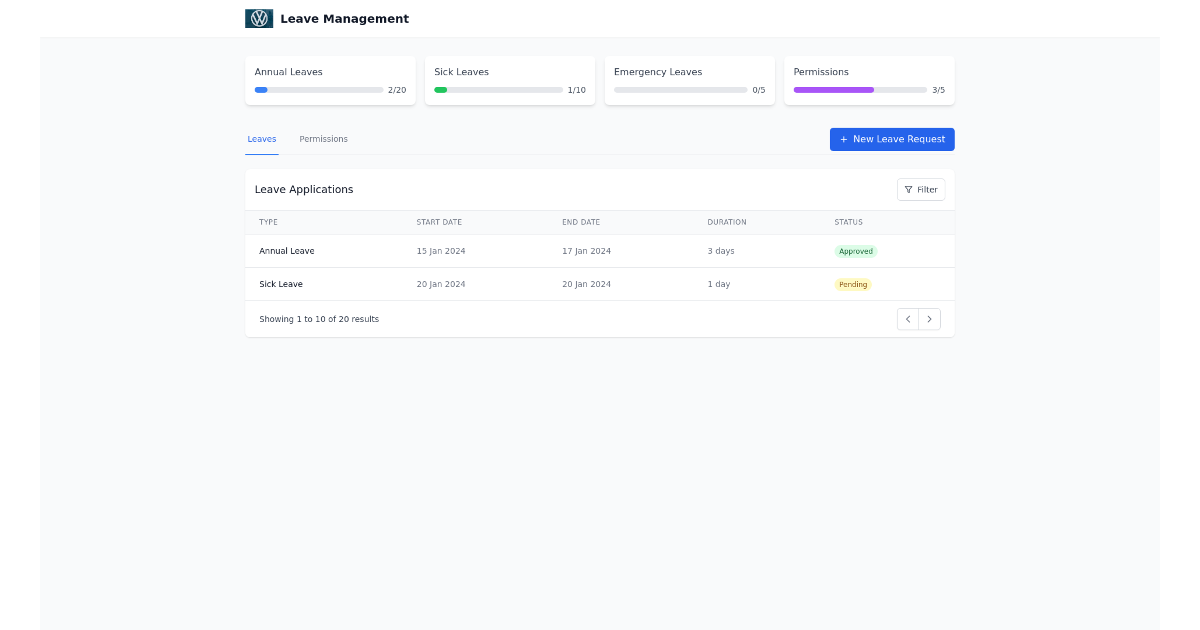 Leave Management - Free React, Tailwind Component