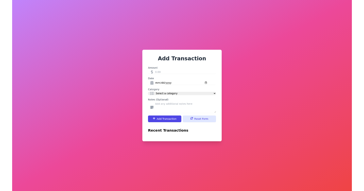 Add Transaction Screen - Free React, Tailwind Component