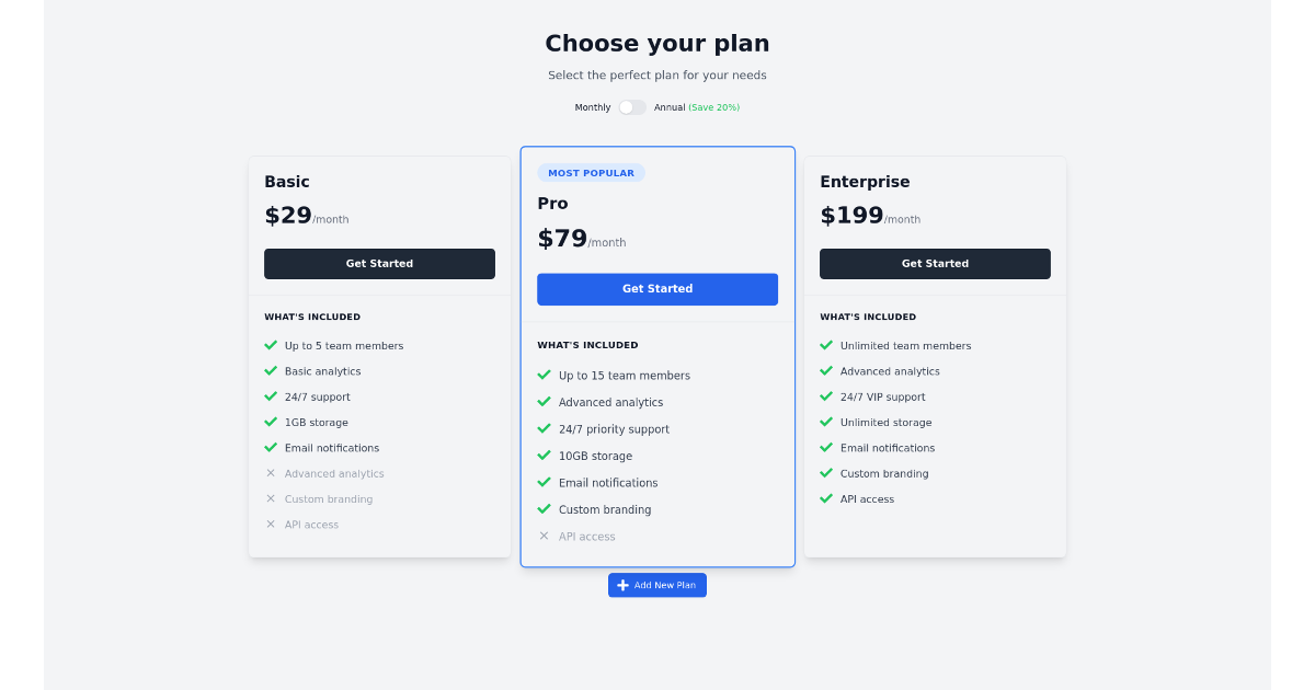 Pricing Plans - Free React, Tailwind Component