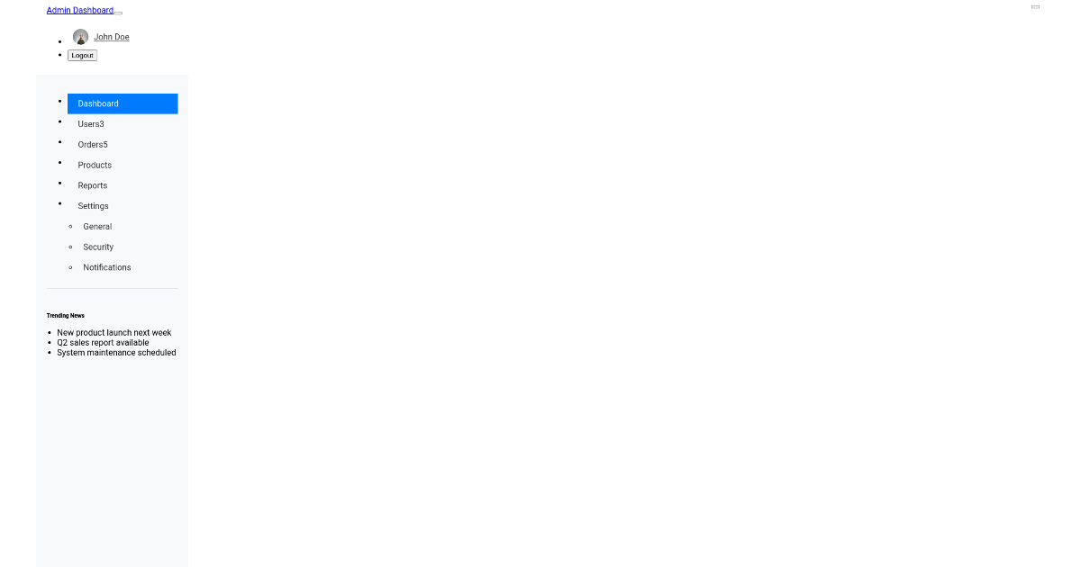 Admin Dashboard Layout - Free Angular, Css Component