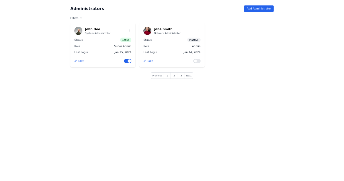 Admin List Page - Free React, Tailwind Component