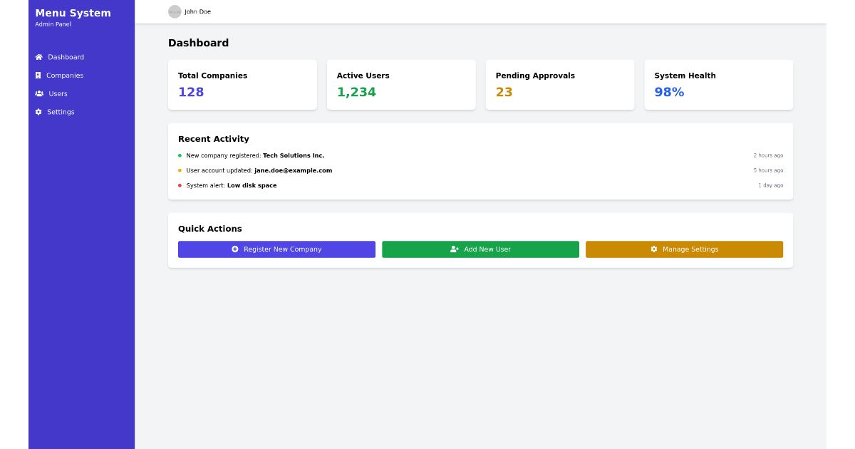 Admin Panel for Company Registration & System Settings | Tailwind UI