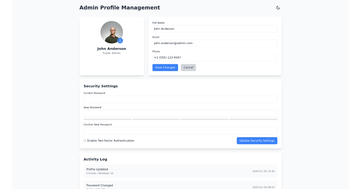 Modern Admin Profile Page for Teaching Jobs Portal | React & Tailwind