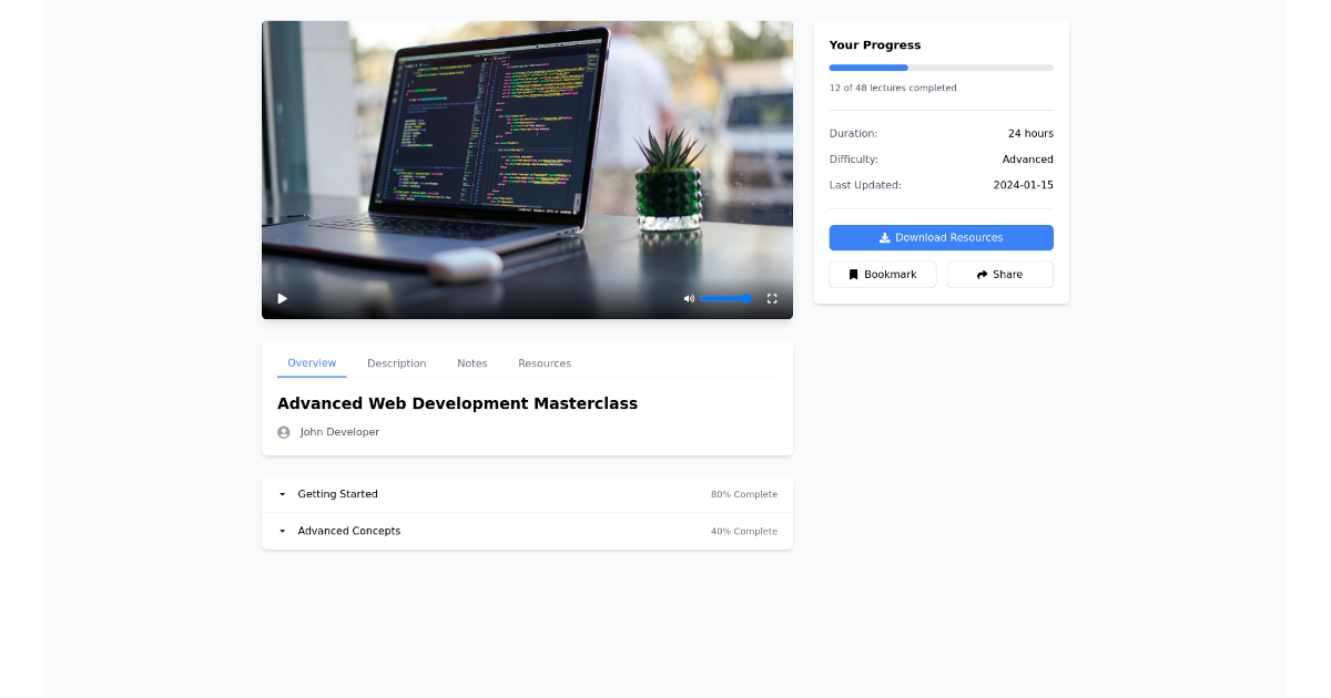 Course View - Free React, Tailwind Component