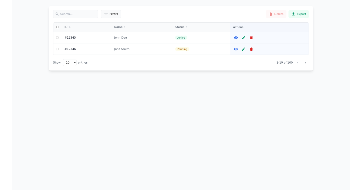 Premium Data Table - Free Html, Tailwind Component