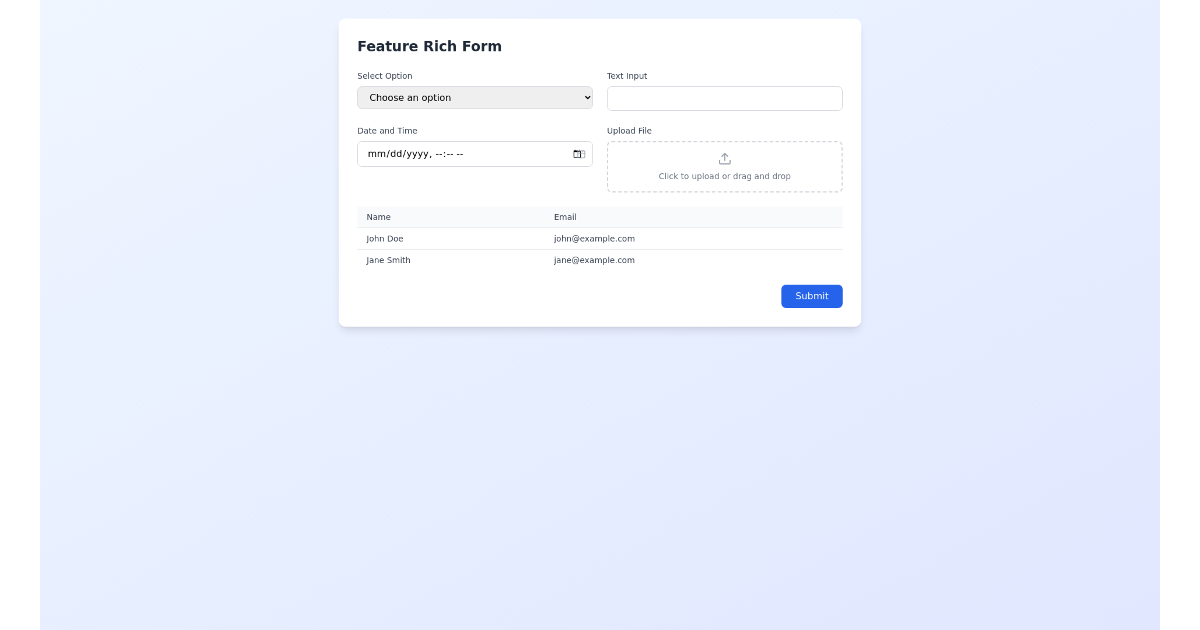 Feature Rich Form - Free React, Tailwind Component