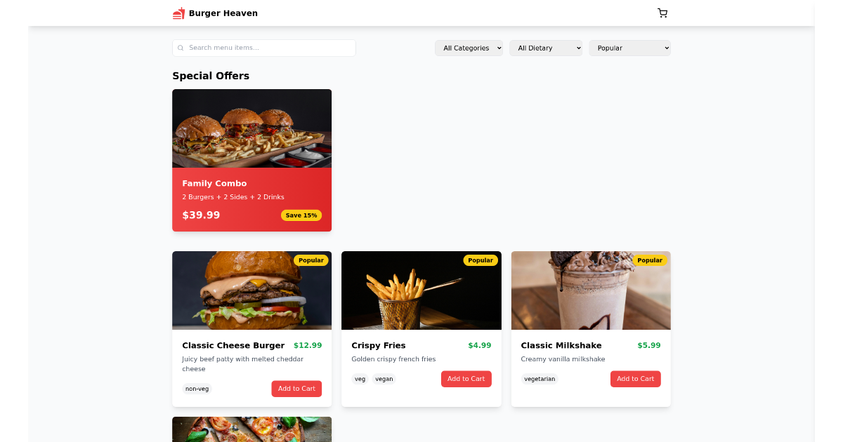 Delicious Burger Menu for Your Restaurant | React & Tailwind
