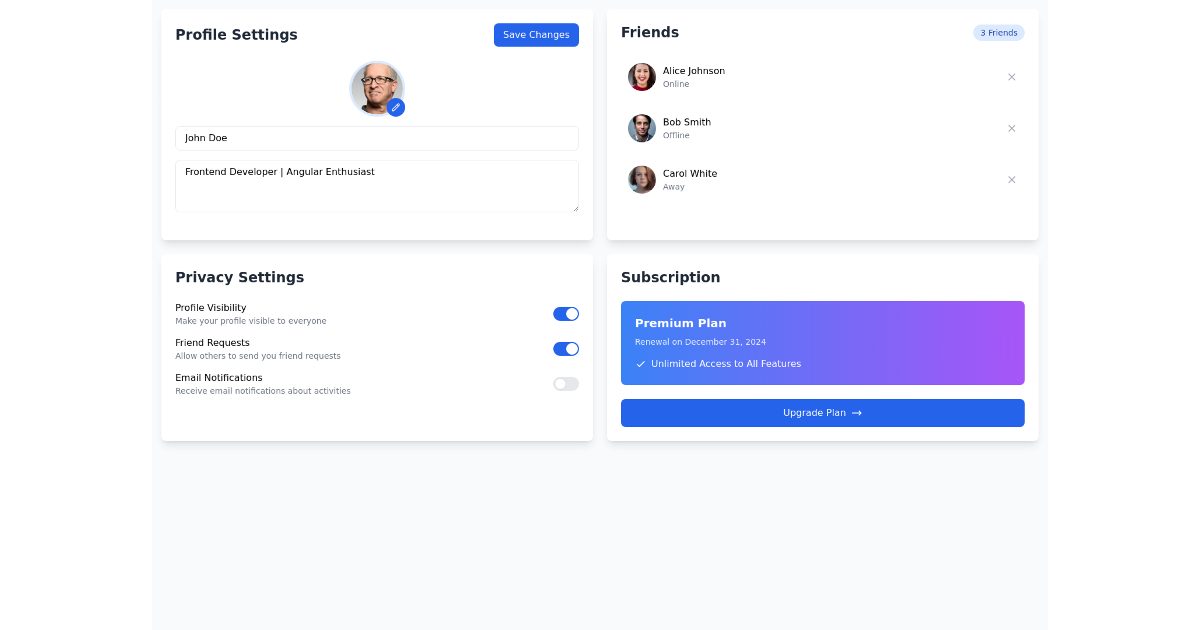 Account Settings Component - Free Angular, Tailwind Component