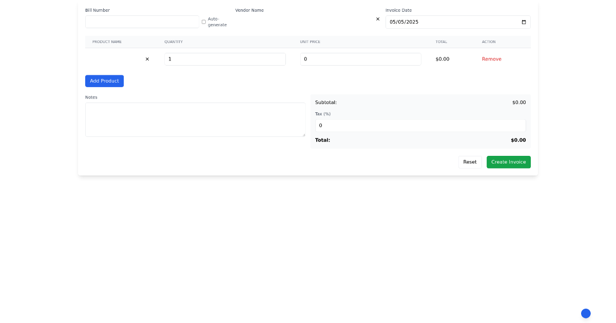 Invoice Creation Component - Free Angular, Tailwind Component