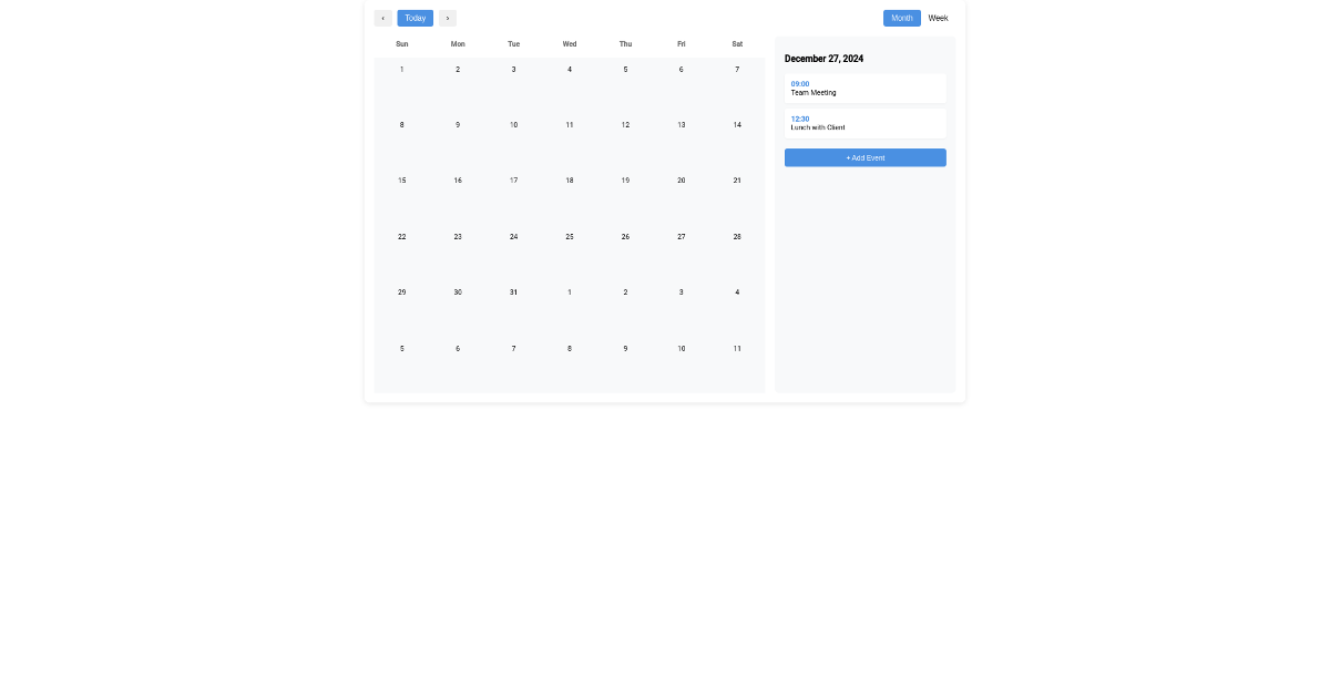 Calendar Schedule Component - Free Angular, Css Component