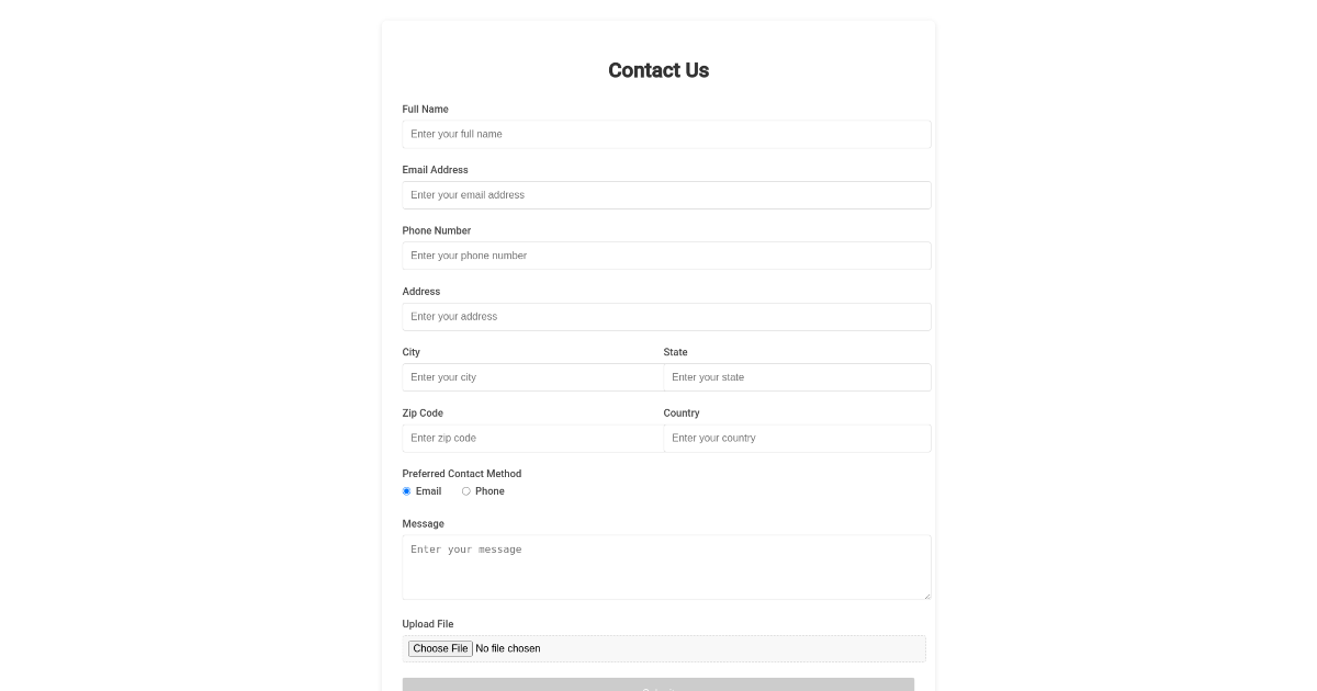 Contact Form Component - Free Angular, Css Component