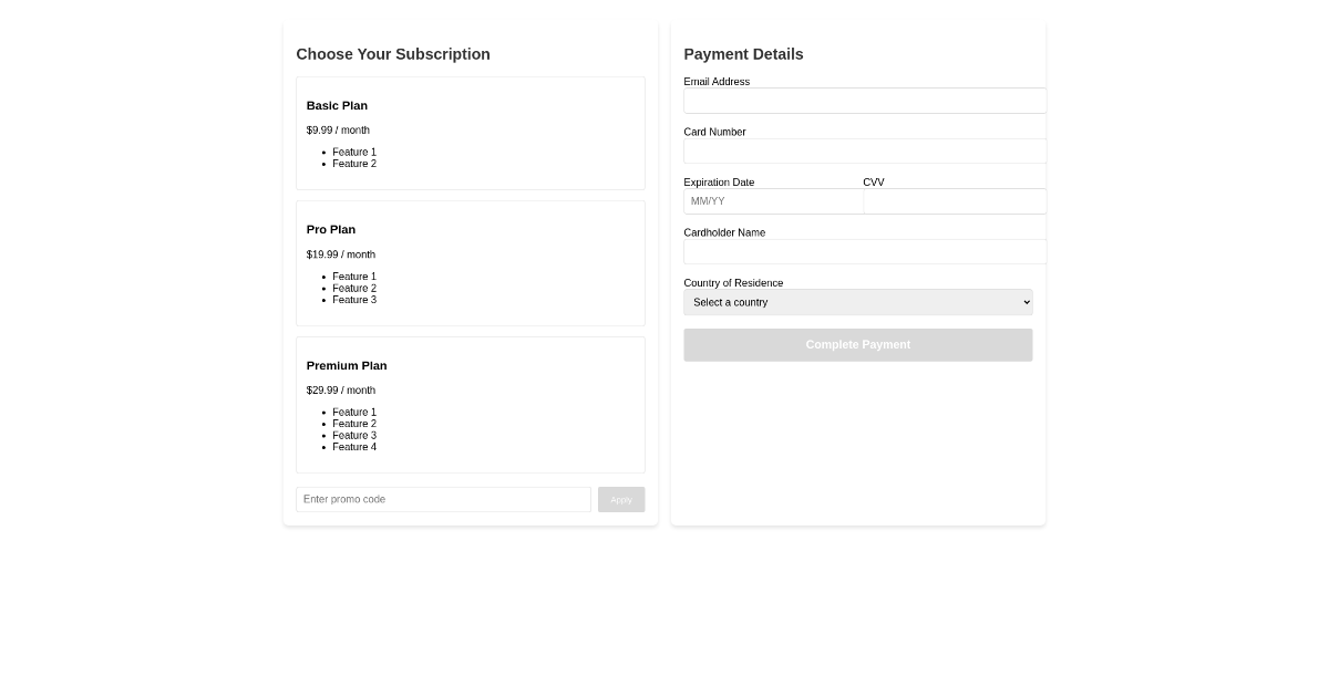 Subscription Checkout Component - Free Angular, Css Component