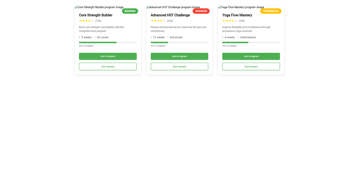 Fitness Program Cards - Free Angular, Css Component