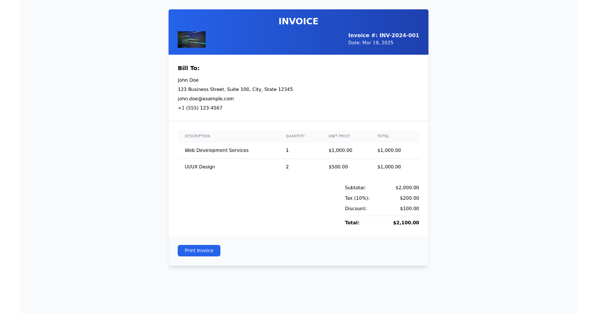 Invoice Template - Free Angular, Tailwind Component