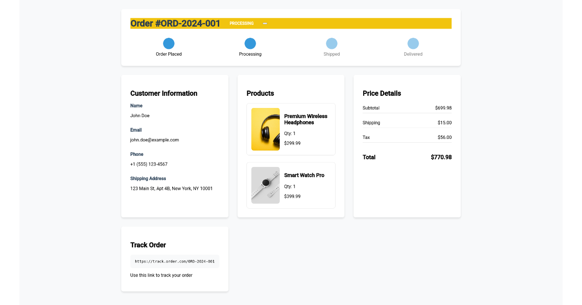 Order Details Component - Free Angular, Css Component