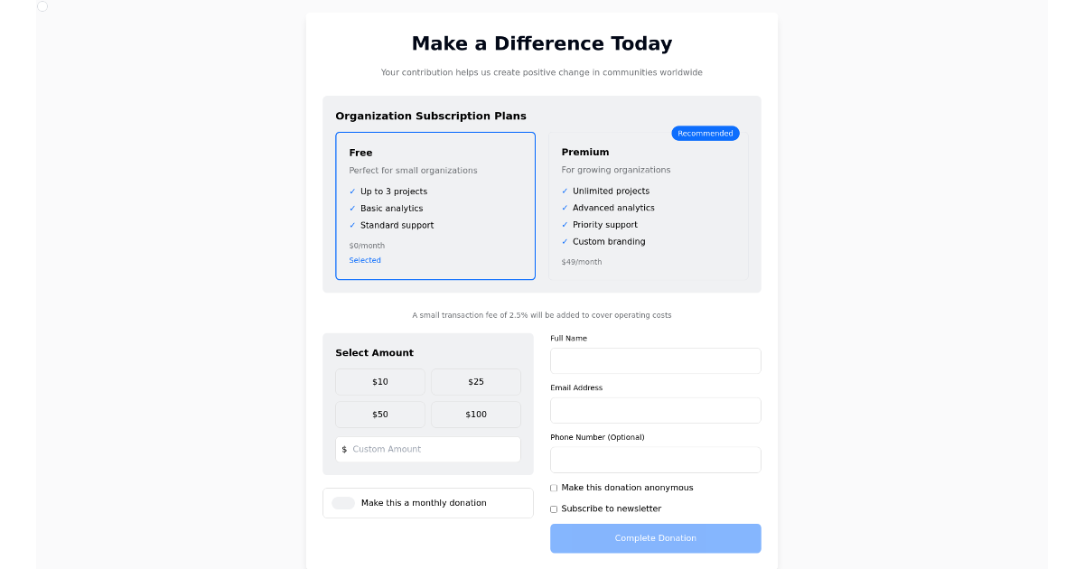 Donation Payment System - Free Angular, Tailwind Component