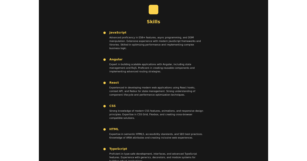 Vertical Skills List - Free Angular, Tailwind Component