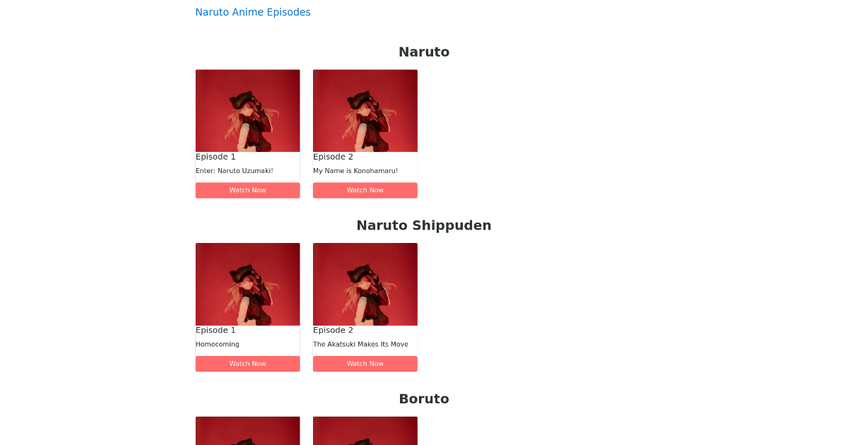 Naruto Episodes Gallery - Free Html, Bootstrap Component