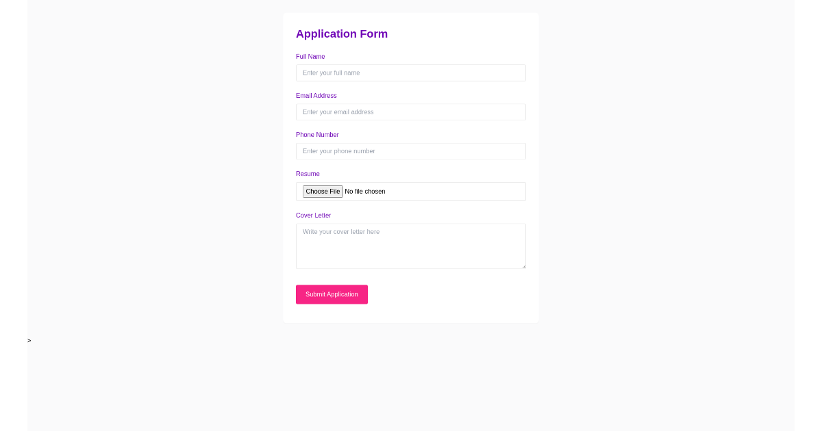 Application Form Component - Free Html, Tailwind Component