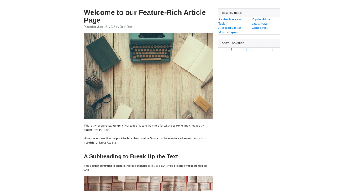 Article Page Component - Free Html, Bootstrap Component