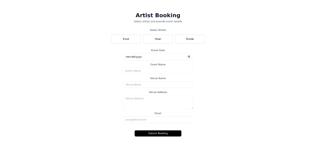 Artist Booking Form - Free Html, Tailwind Component
