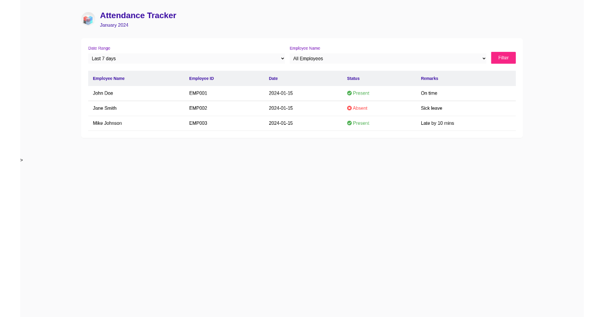 Attendance Dashboard - Free Html, Tailwind Component