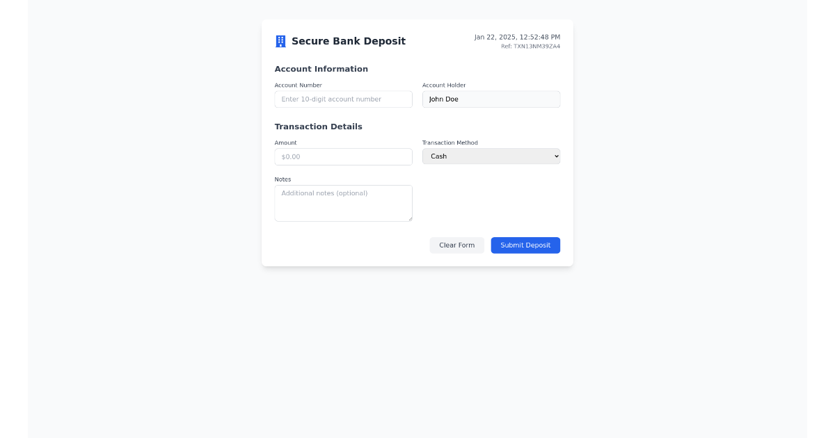 Bank Deposit Form - Free React, Tailwind Component