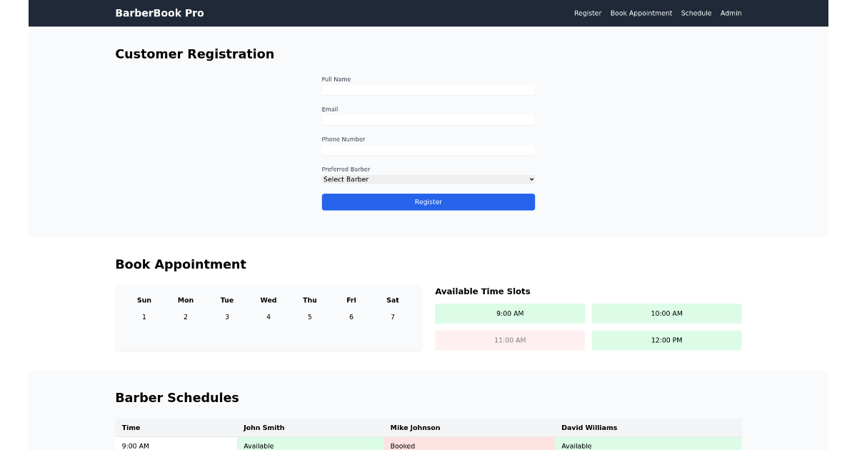 Barbershop Appointment System - Free Html, Tailwind Component