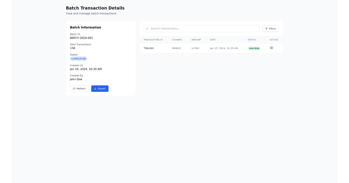 Batch Transaction Details - Advanced Search & Real-Time Updates