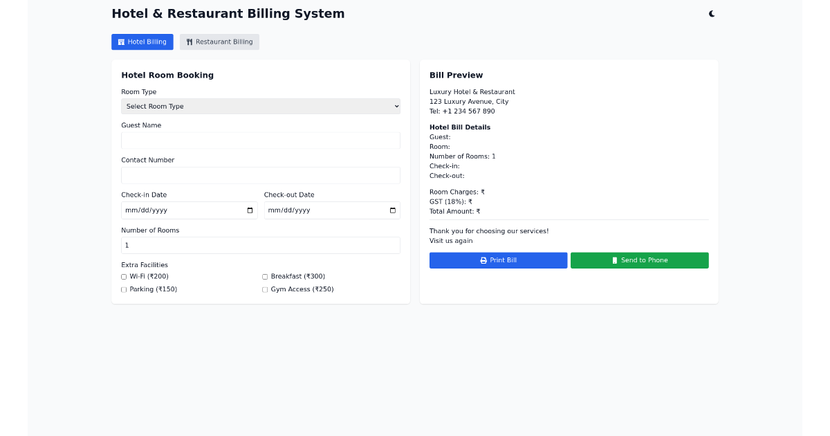 Hotel Billing System - Free React, Tailwind Component