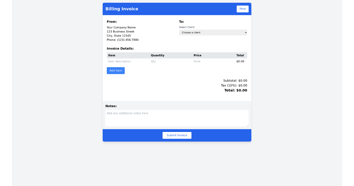 Billing Invoice Component - Free Html, Tailwind Component