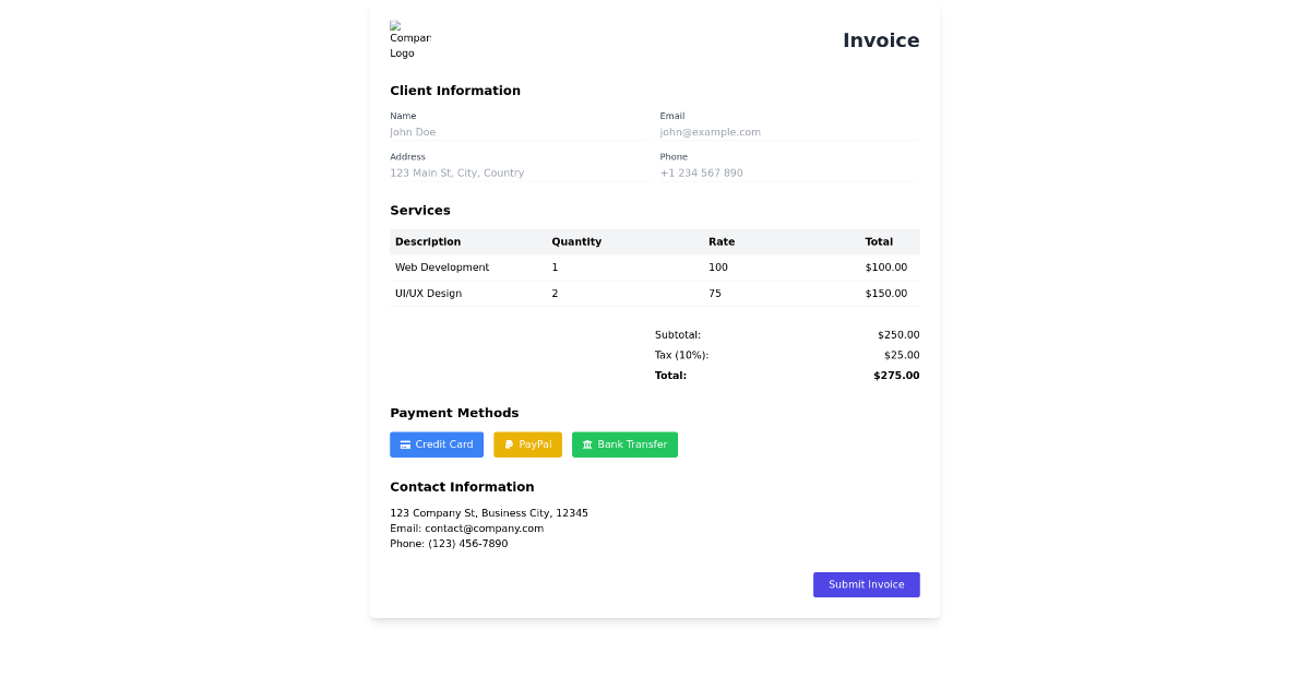 Billing Invoice - Free React, Tailwind Component