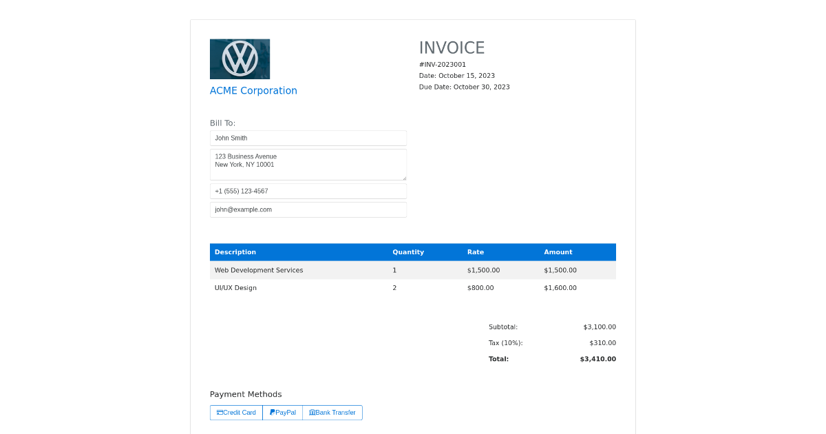 Professional Billing Invoice - Free Html, Bootstrap Component
