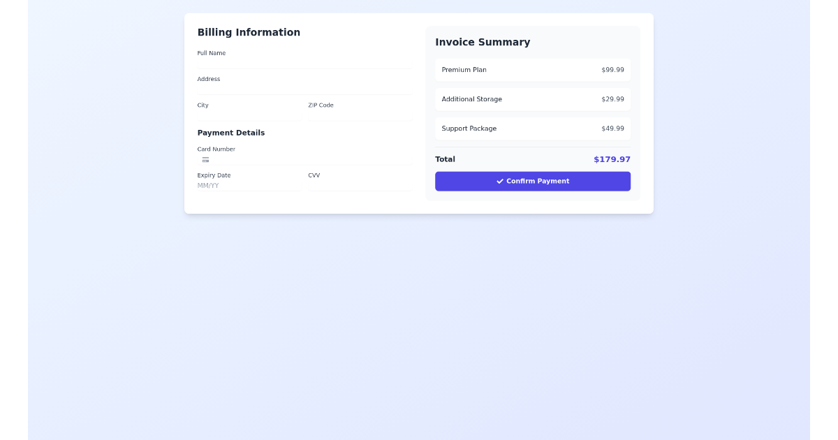 Billing Interface - Free React, Tailwind Component
