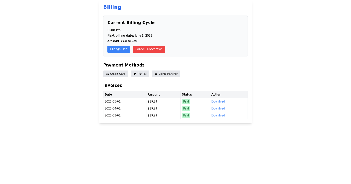 Billing Invoice - Free React, Tailwind Component