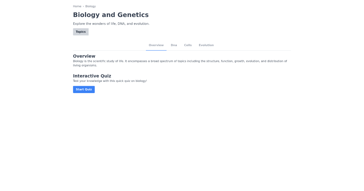Explore Biology: Genetics, Adaptation & Classification | React & Tailwind