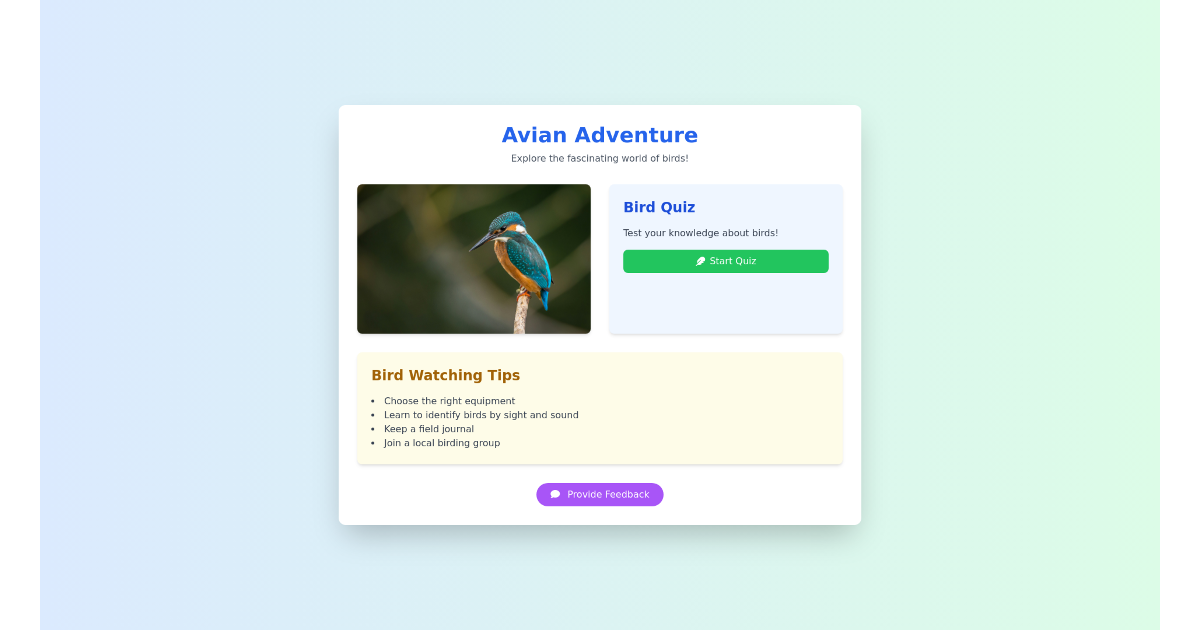 Avian Adventure U I - Free Html, Tailwind Component