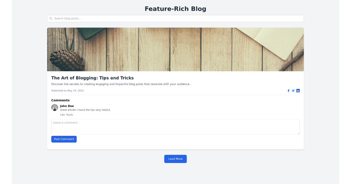 Feature- Rich Blog Component - Free Html, Tailwind Component