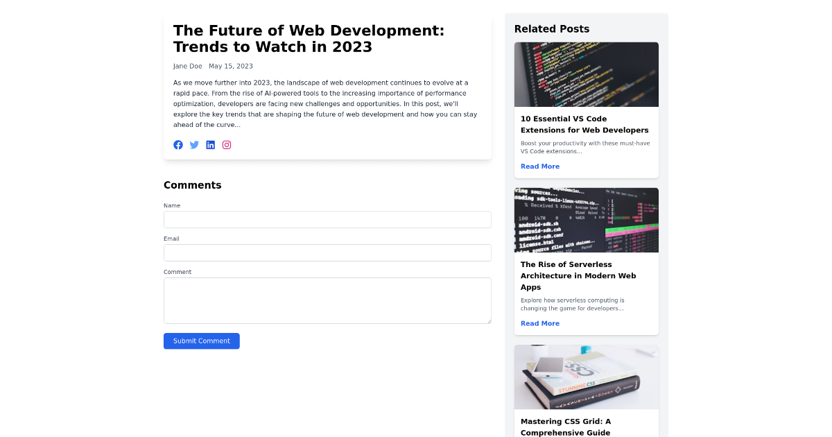 Blog Post - Free React, Tailwind Component