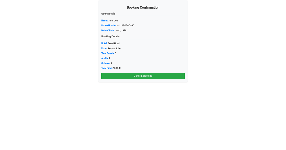 Hotel Booking Confirmation Component - Angular UI Library