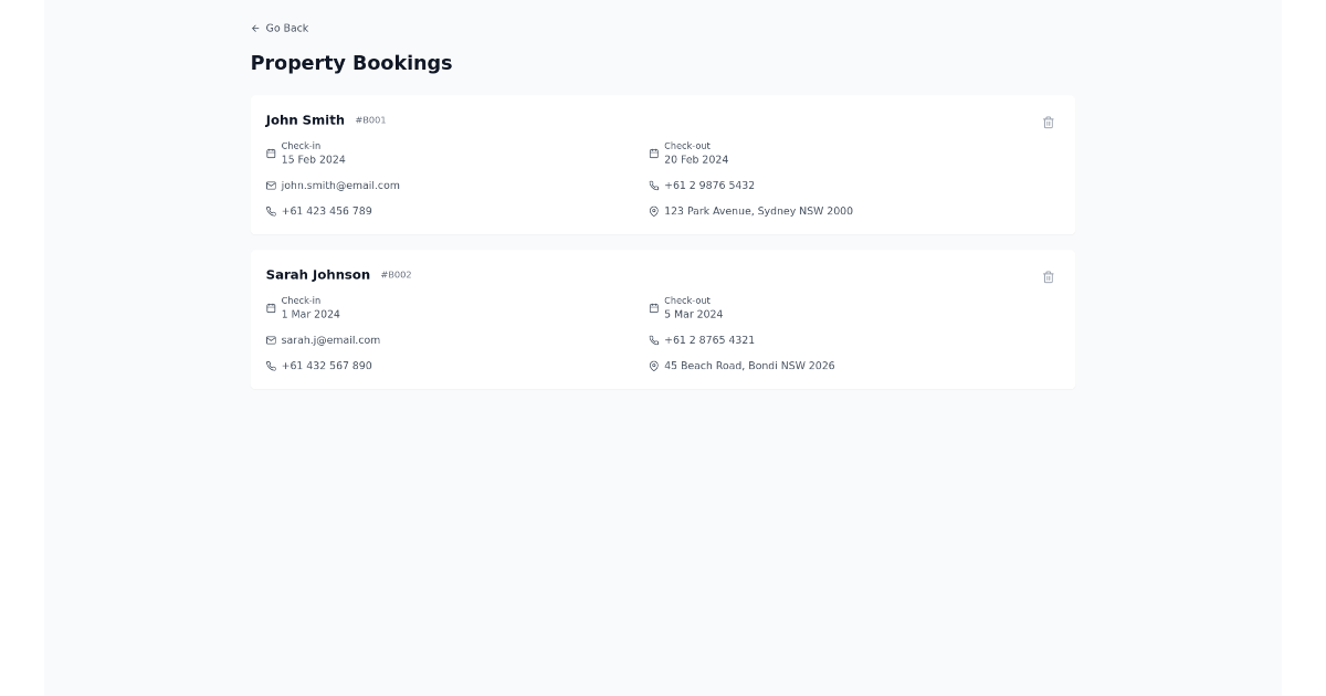 Bookings List - Free React, Tailwind Component