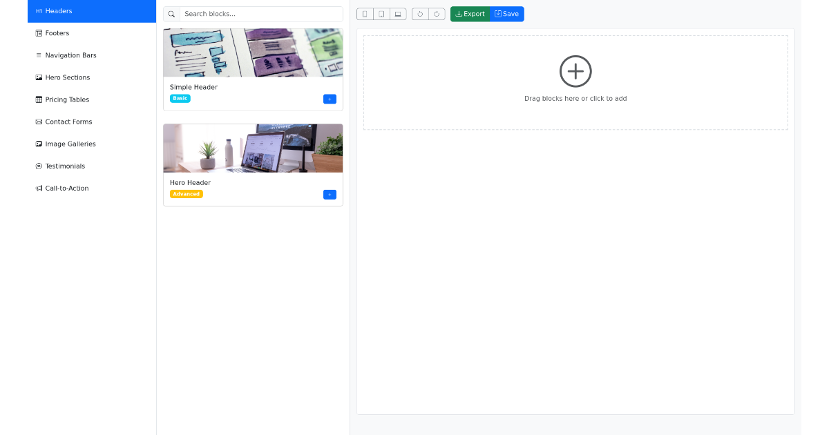 Webpage Builder Interface - Free Html, Bootstrap Component