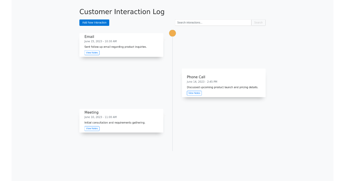 Customer Interaction Log - Free Html, Bootstrap Component