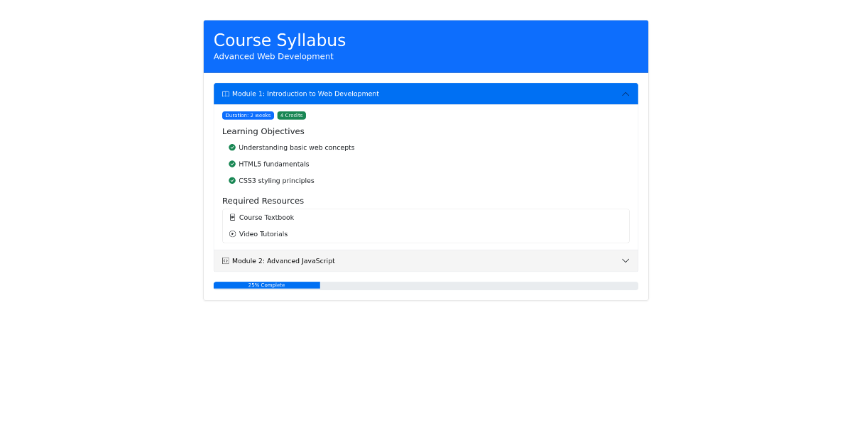 Interactive Course Syllabus - Free Html, Bootstrap Component