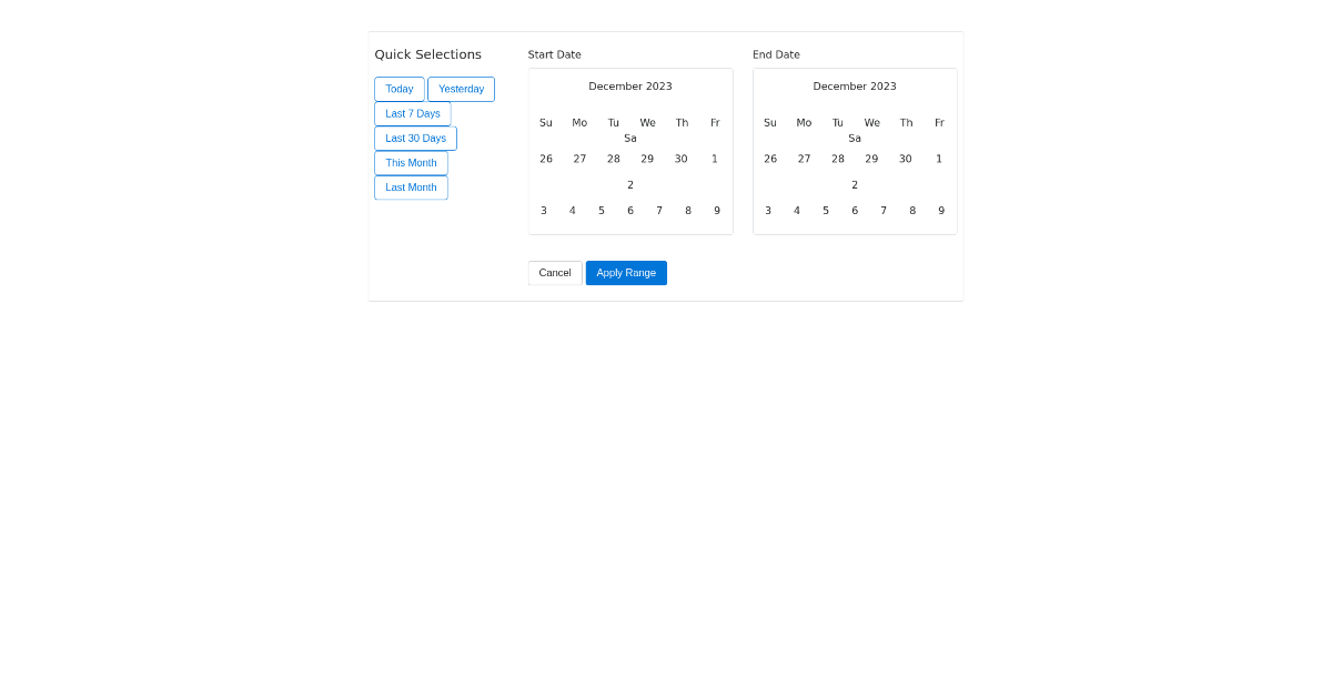 Date Range Picker Free Html Bootstrap Component