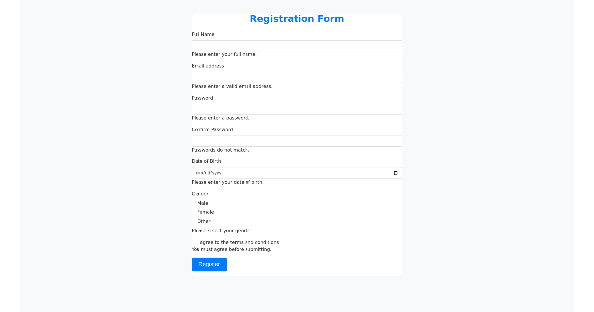 Modern Registration Form - Free Html, Bootstrap Component